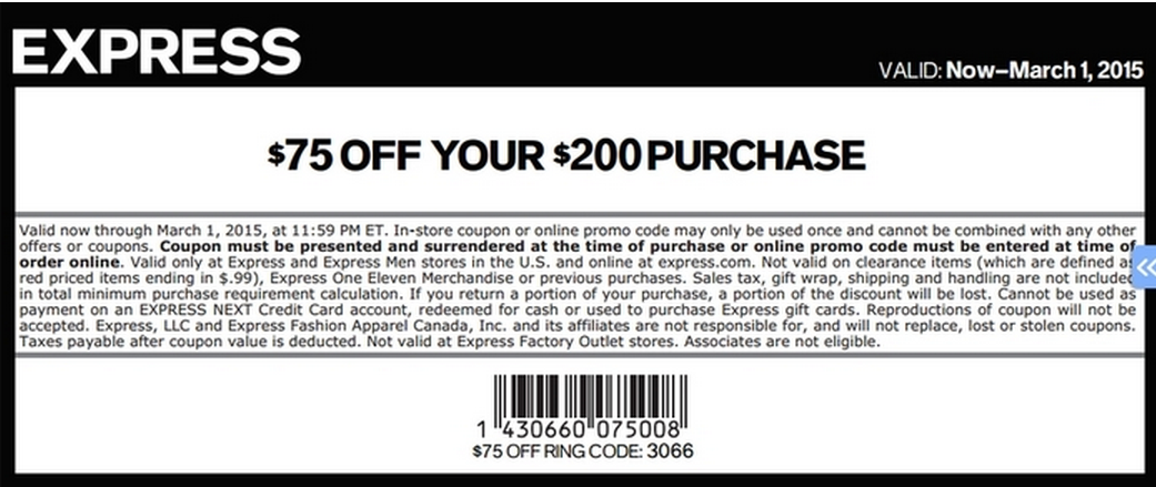 Express Coupon Code: $75 Off $200+