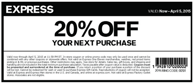 Express Coupon Code: 20% Off Your Online and In-Store Purchase