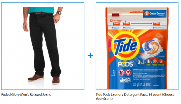 Faded Glory Men’s Relaxed Jeans and Tide Pod Value Bundle $11.73
