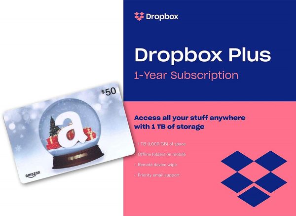 Dropbox Plus (1 TB of Storage for 1 Year) with $50 Amazon Gift C