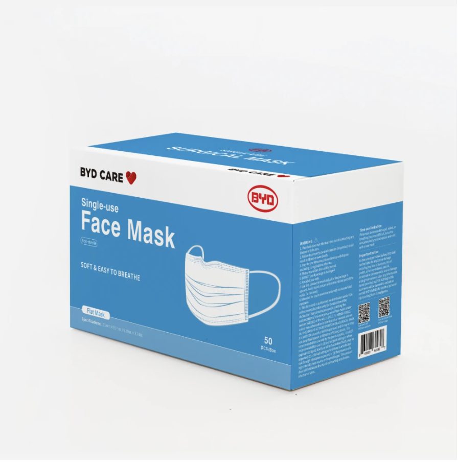 BYD Care 3-Ply Pleated Disposable Face Mask (Pack of 50) Sale $17.99