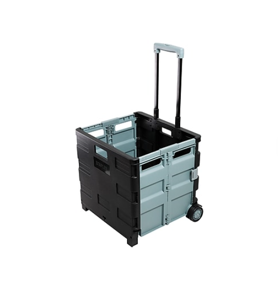 Staples 30 Qt. Black Durable Expanding Folding Crate on Wheels S