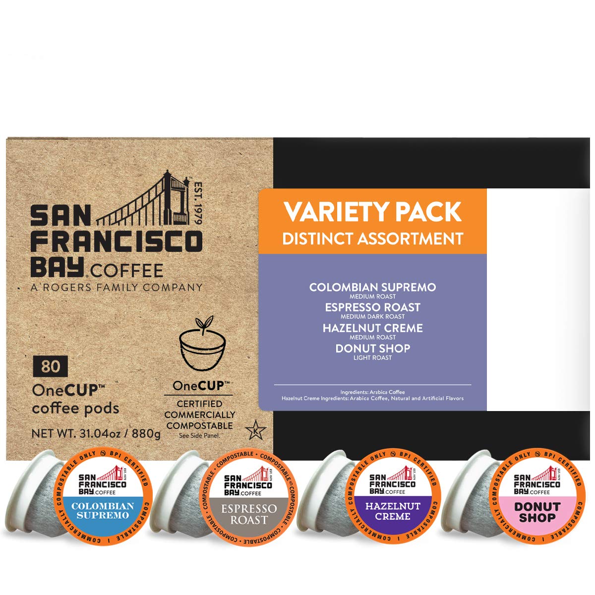 SF Bay Coffee Variety Pack Single-Serve Compostable K-Cup, 80 Co