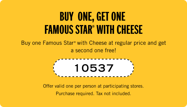 Carls Jr. Coupon Code: Buy one, get on Famous Star with Cheese. Code