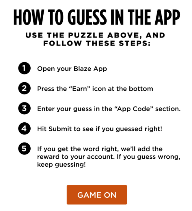 Blaze Pizza Coupon Code: Get $5 Off $25 for playing Guess the word on