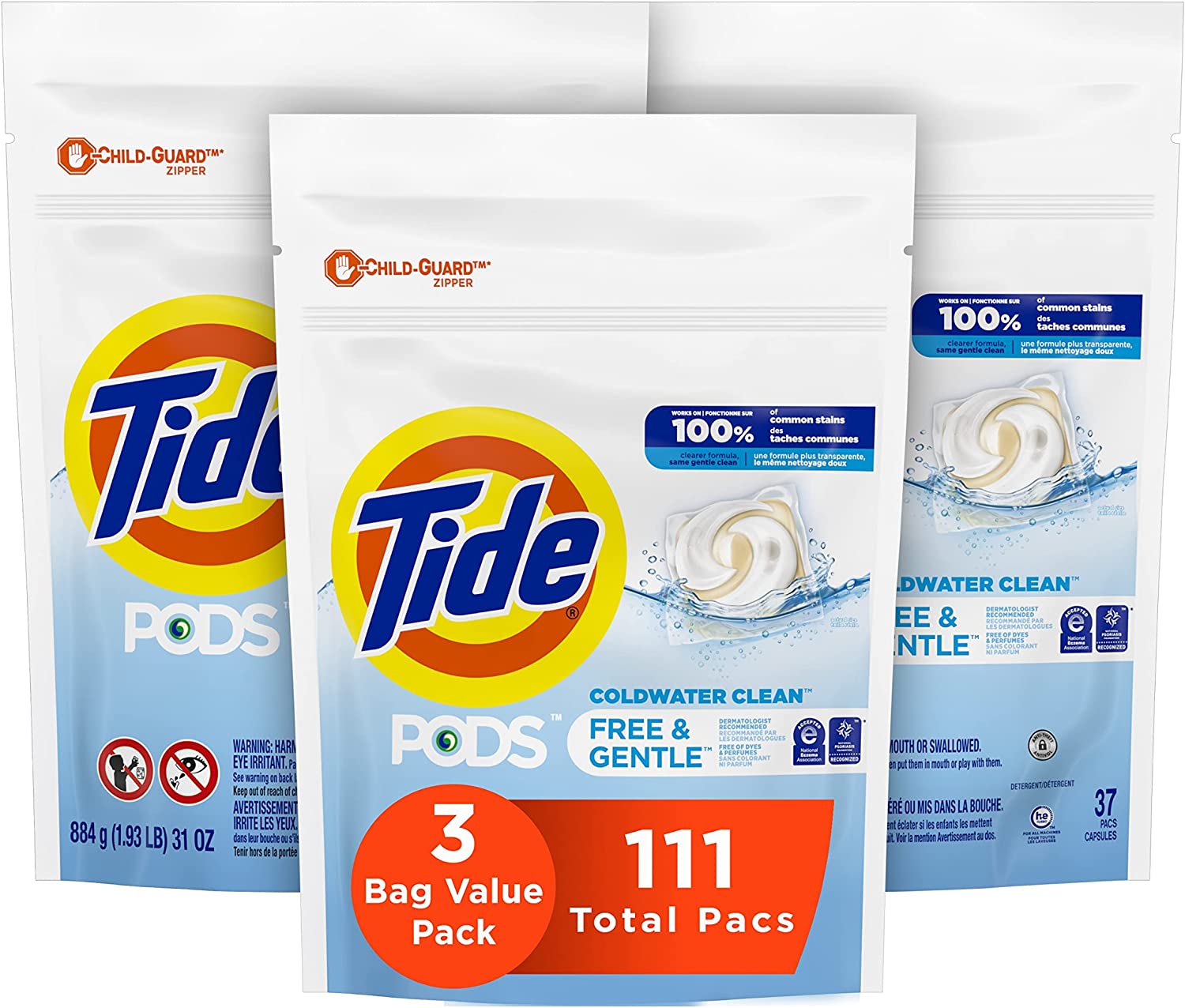 3 Pack 37 Count Tide Pods Free & Gentle (Unscented) $19.10