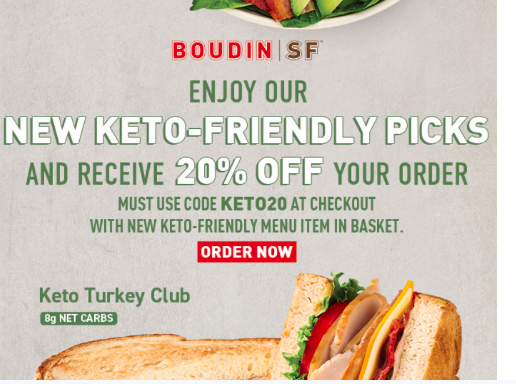 Boudin Bakery Coupon Code: Enjoy our new keto-friendly picks and receive