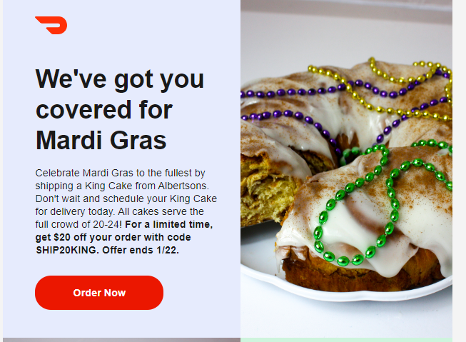 DoorDash Coupon Code: Get $20 off your order from King Cakes by Alb