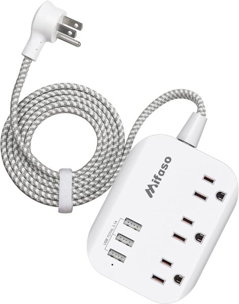 Mifaso 5ft Flat Plug Power Strip Extension Cord with 3 USB Sale $9.99