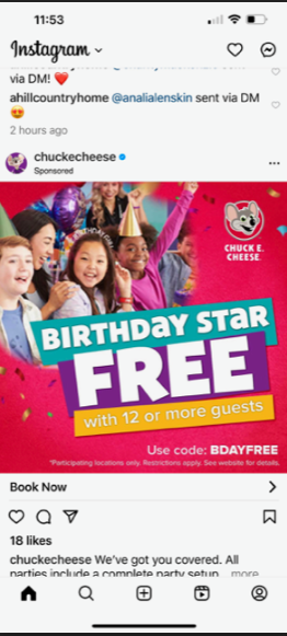 Chuck E Cheeses Coupon Code: Birthday Star Free with 12 or more guests U