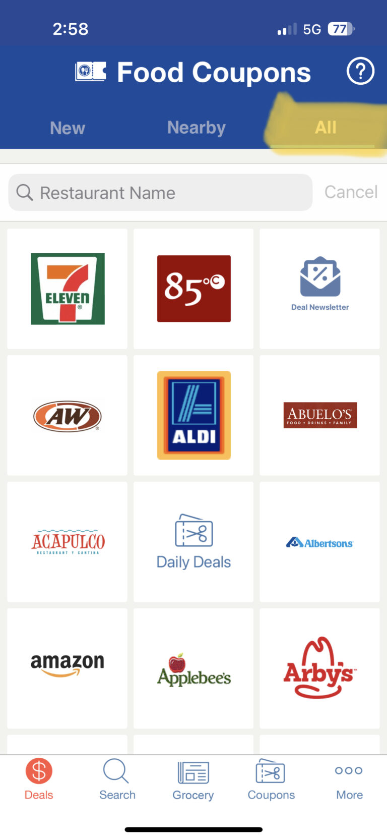 Tap on the All tab and select the Restaurant Chain