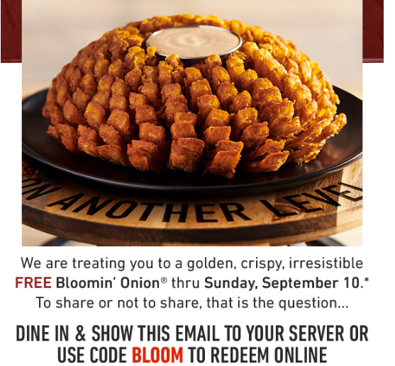 Outback Steakhouse Coupon Code: Get a FREE Bloom with the purchase of ...
