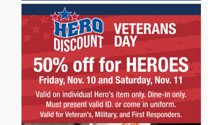 Glory Days Grill Coupon Code: 50% off for Heroes (veterans and active duty