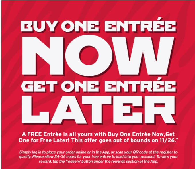 Pei Wei Coupon Code: Buy one entree now get one entree later Log