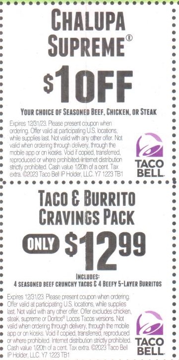 Taco Bell Coupon Code: $2 off Taco Party Pack includes: 12 seasoned