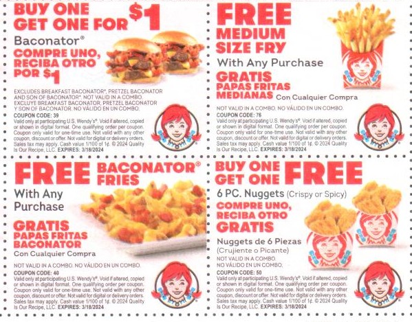 Wendys Coupon Code: Free Medium Fry with any purchase or Free Ba