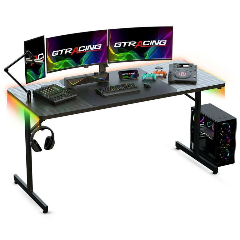 GTRACING 55″ Large RGB Gaming Desk T-Shaped Office Desk Sa