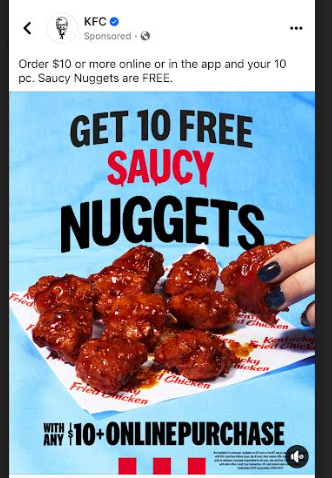 KFC Coupon Code: FREE 10PC SAUCY NUGGETS WITH $10+ ONLINE PURC