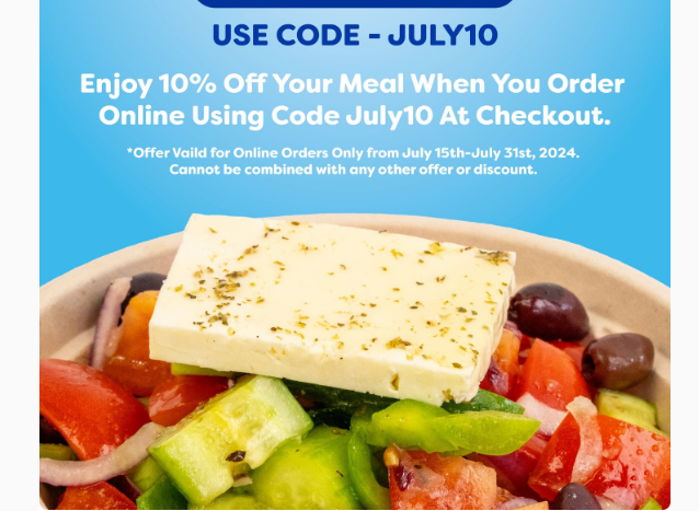 Nick The Greek Coupon Code: Enjoy 10% Off Your Meal when you order online