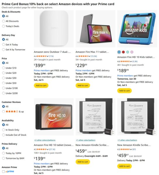 Early Prime Day Sale: 10% back on Amazon Devices using Prime Car