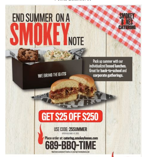 Smokey Bones Bar & Fire Grill Coupon Code: Get $25 off $250 Use code ...