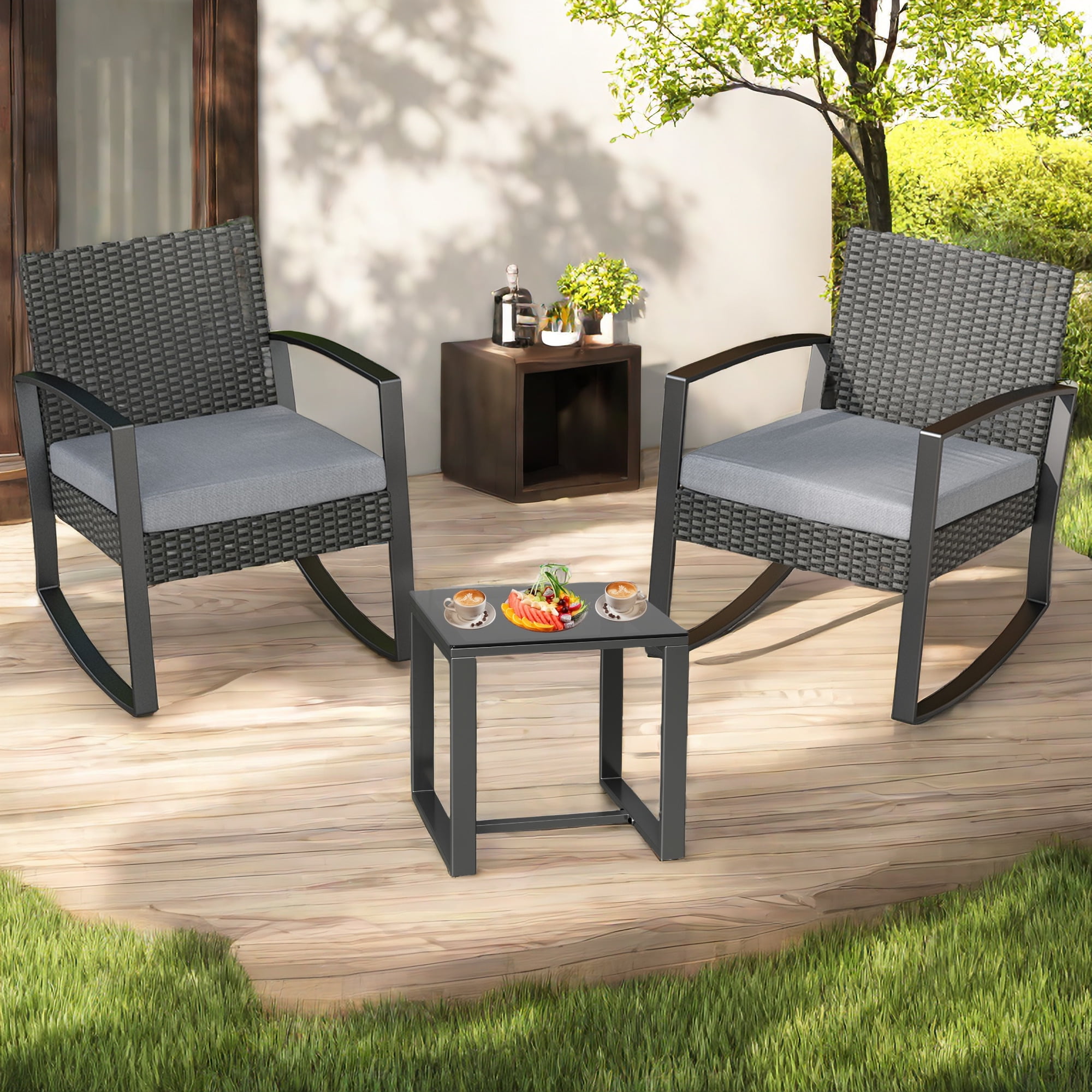 Patio Furniture Set Lofka 3 Pieces Outdoor Rocking Chairs Sale $64.89